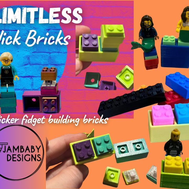3D Printable Limitless Click Bricks- Mix and match building bricks that CLICK!! by Jambaby Designs
